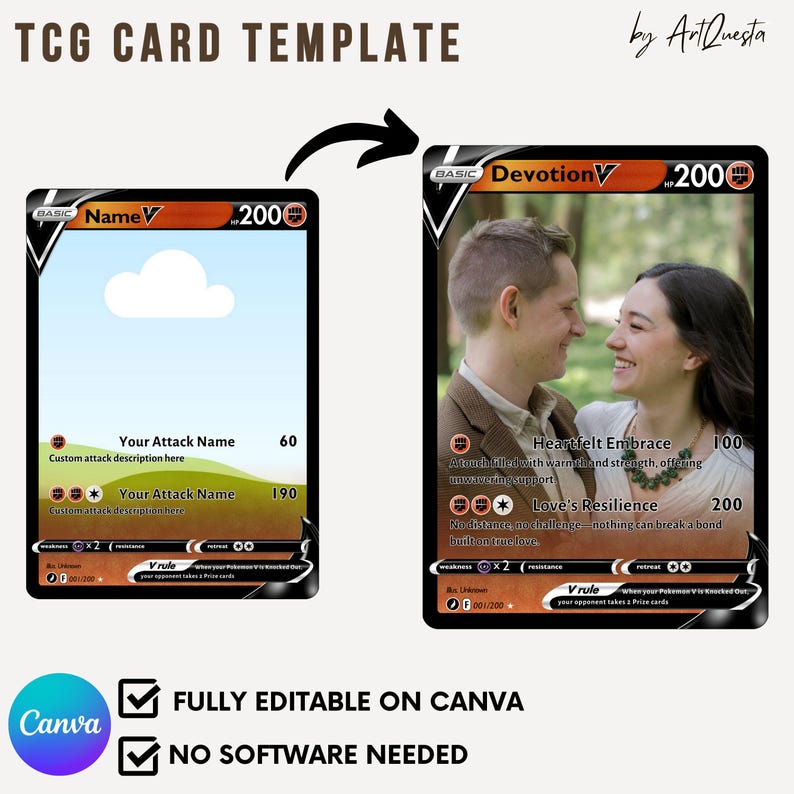 Custom Pokemon Card Template, Editable Pokémon Card V Canva Template ...