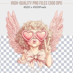 Cute Cherub PNG, Pink Angel Clipart, Heart Sunglasses Art, Retro Cupid ...