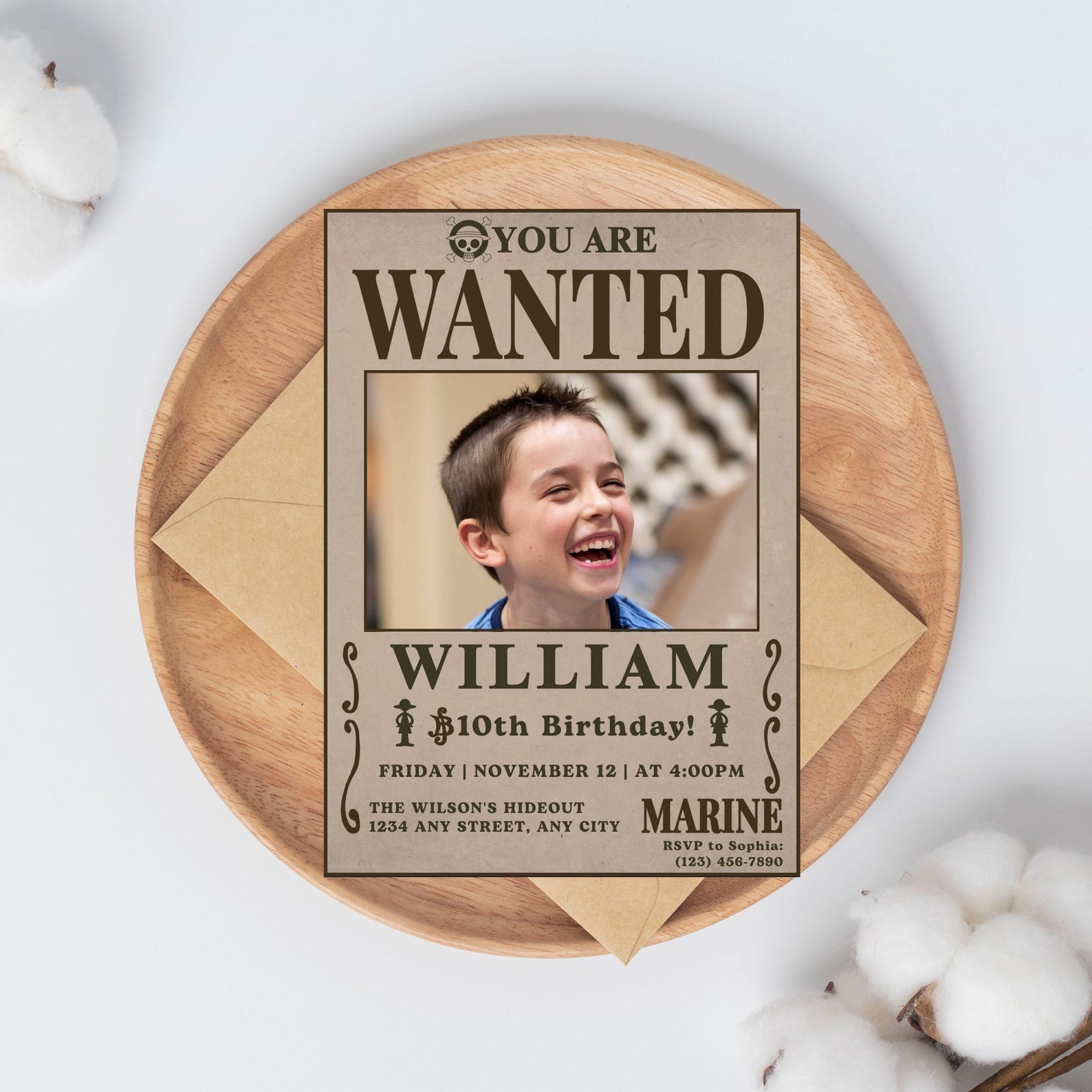 Wanted Poster Birthday Invitation, Pirate Anime Birthday Invite ...