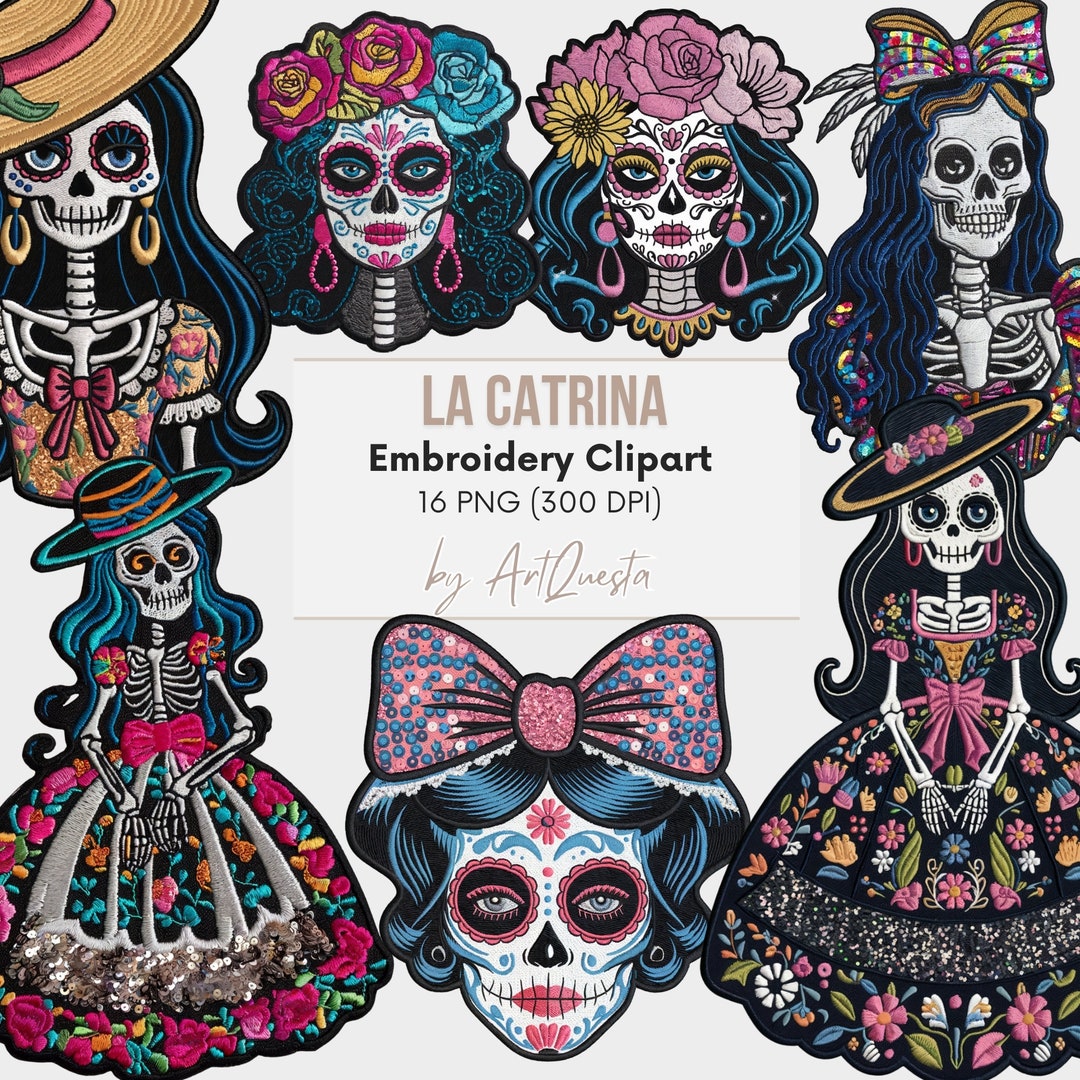 La Catrina Embroidery Clipart, Day of the Dead Embroidery Art, Dia De ...