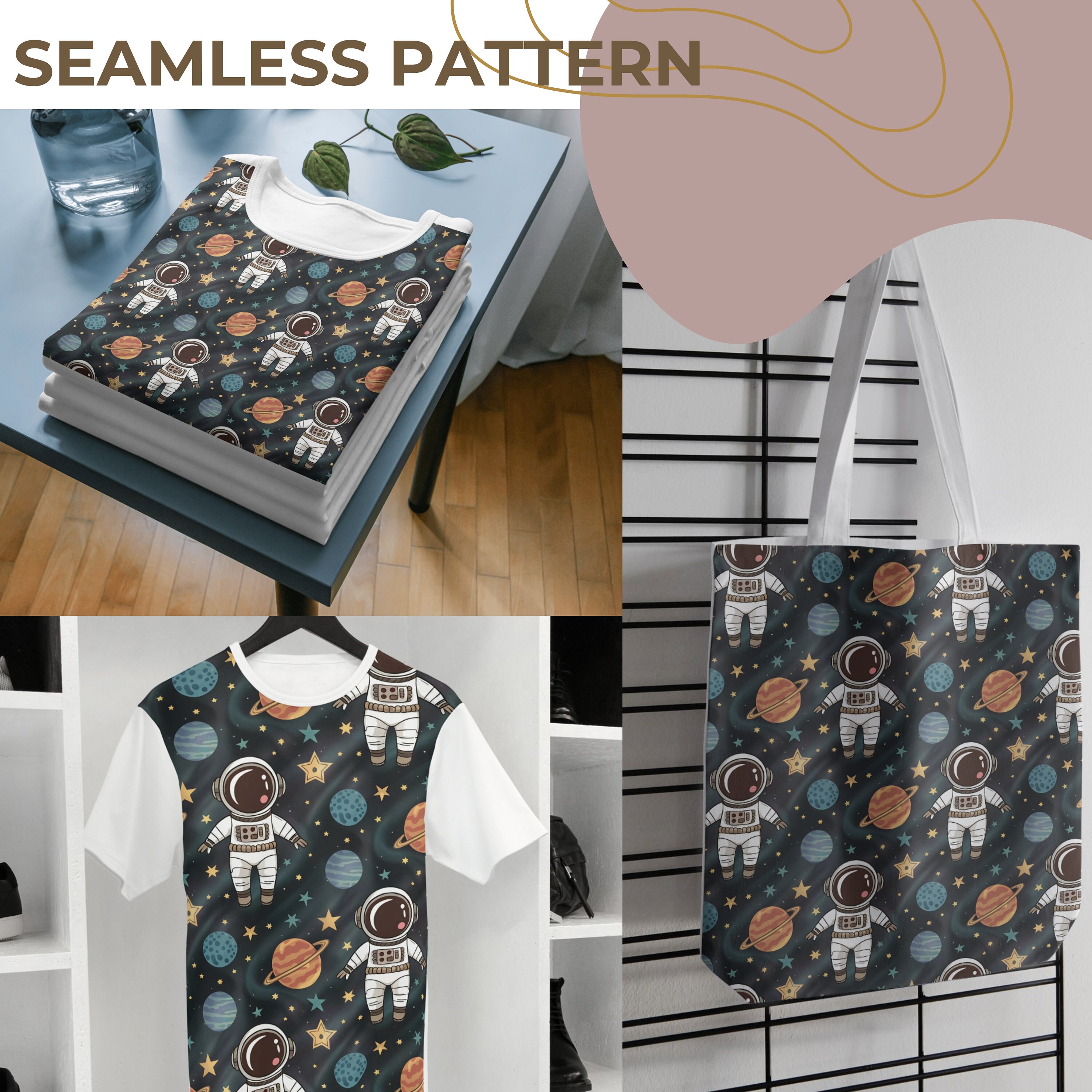 Astronaut Space Seamless Pattern, Outer Space Digital Pattern, Space ...