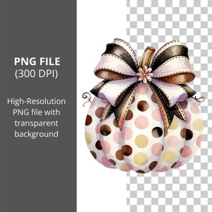 Polka Dot Pumpkin With Ribbon Bow PNG Fall Sublimation Design Cute ...