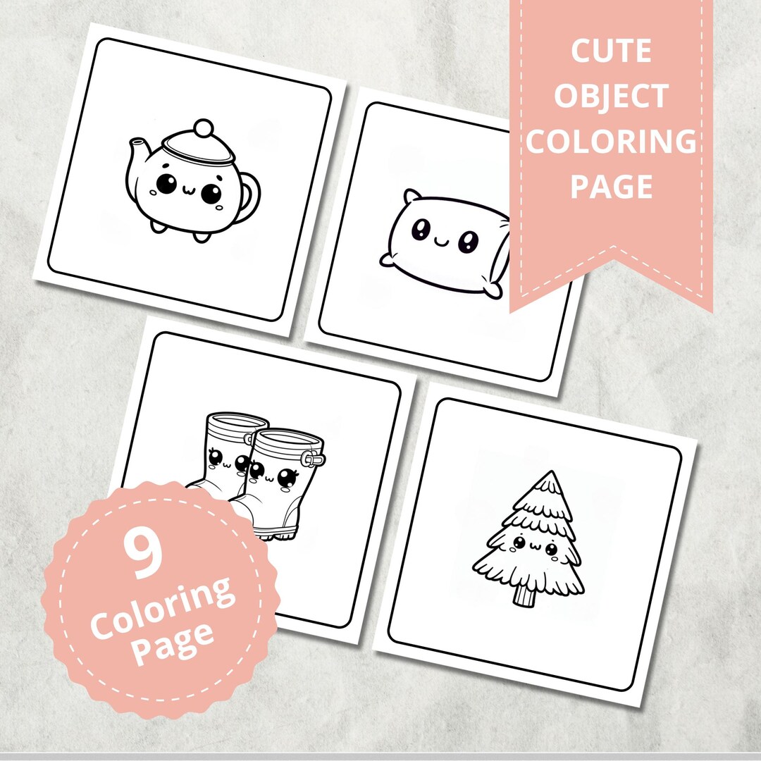 Bold & Easy Coloring Pages | Set One 10 Pages | Kawaii Object | Cute ...