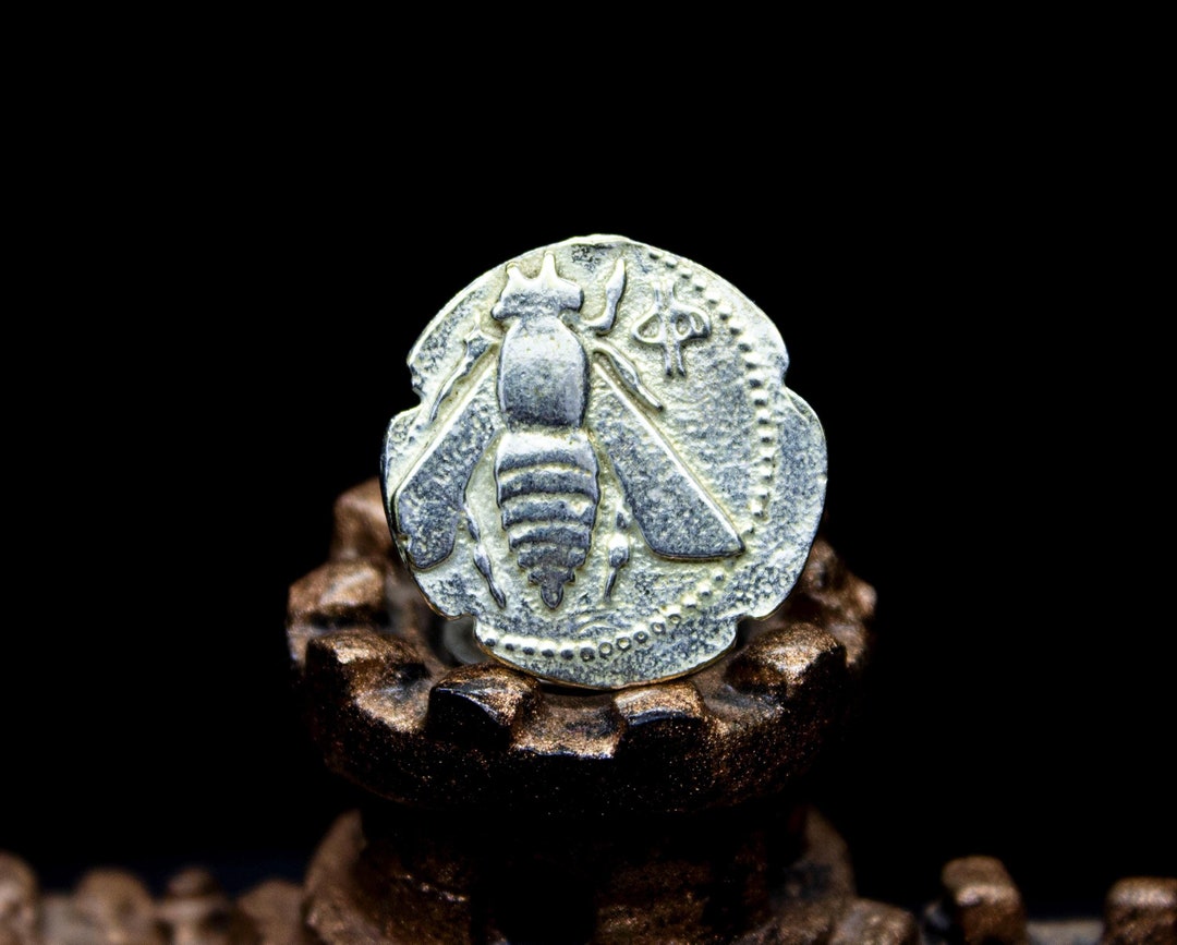 Honey Bee Large Ancient Greek Coin Handmade Ring - 925 Sterling Silver ...