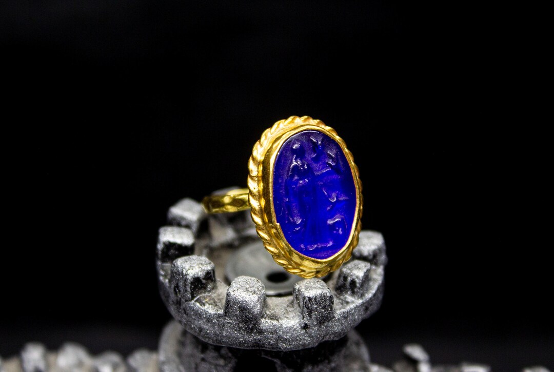 Aphrodite Blue Glass Intaglio Handmade Ring - 925K Sterling Silver ...