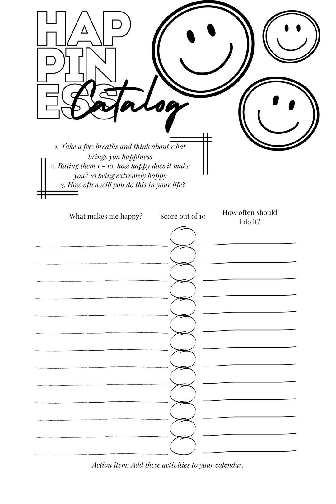 Happiness Catalog Worksheet: Personal Routine Tracker - Etsy