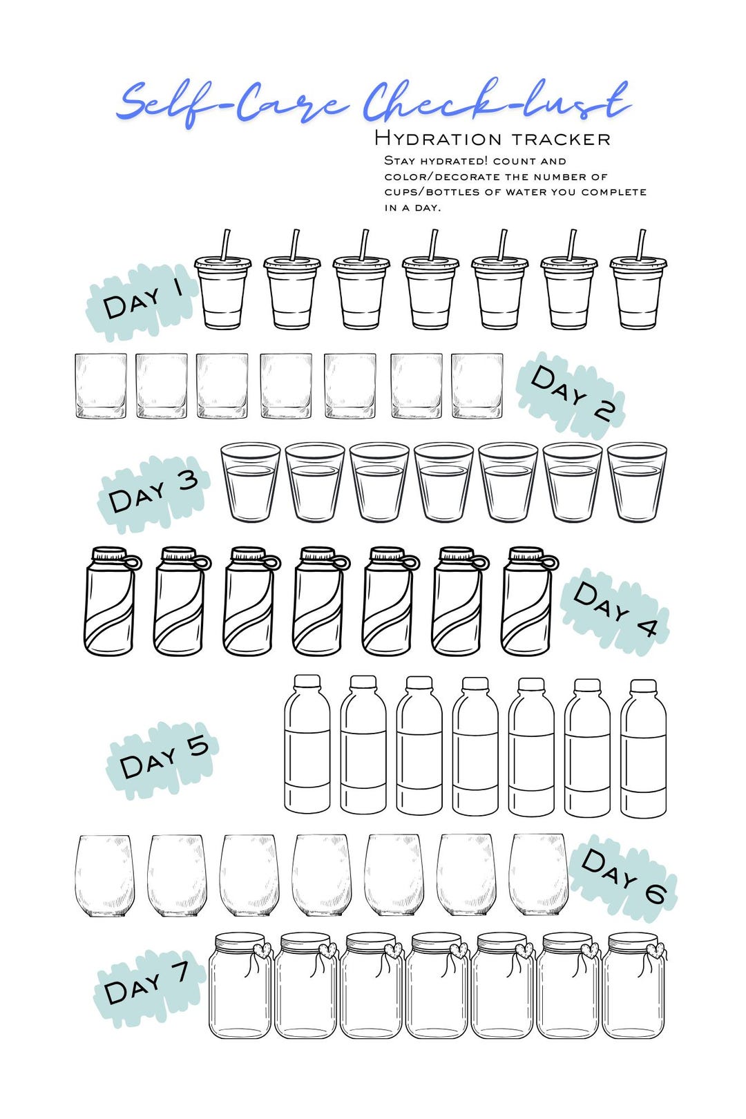 Self-care Checklist - Hydration Tracker - Etsy