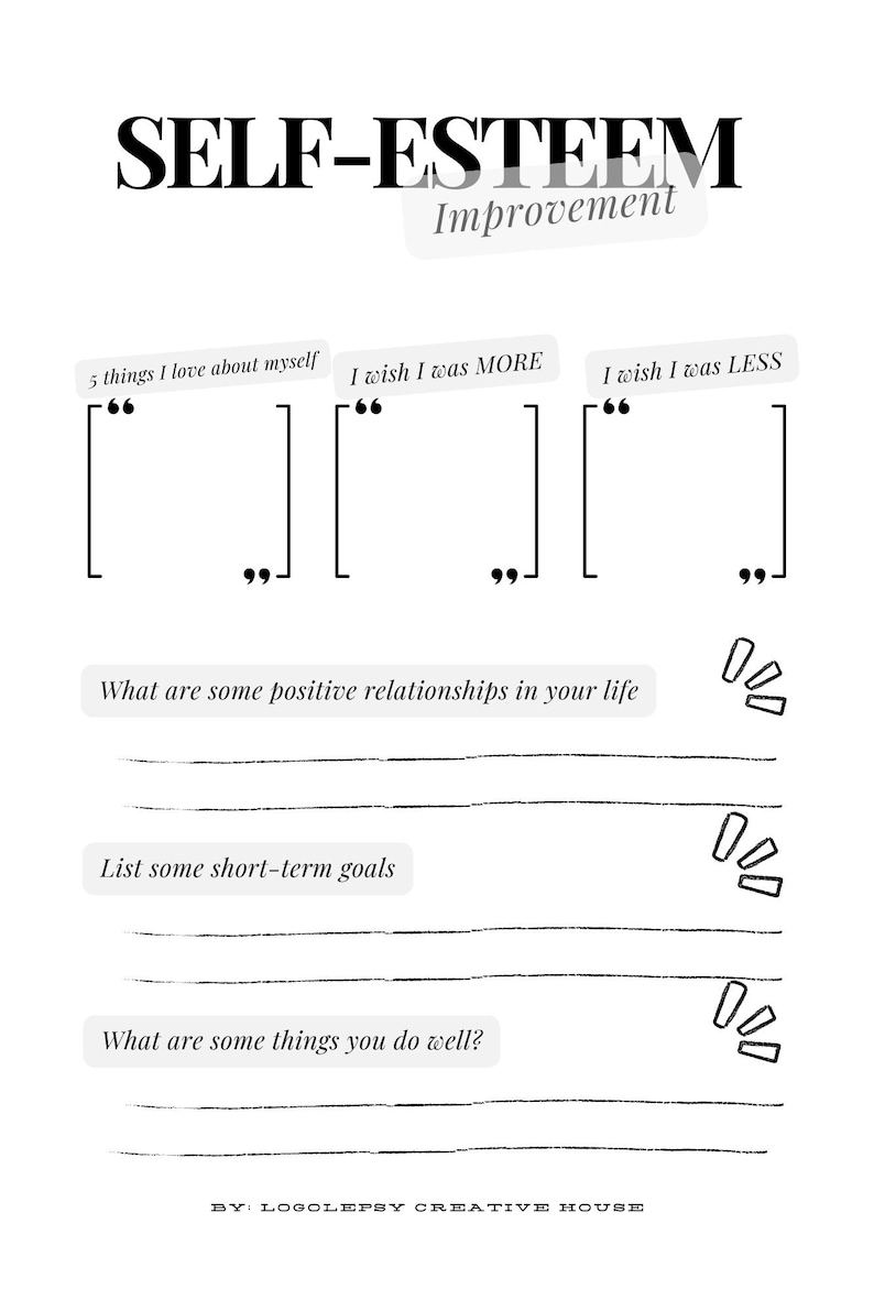 Self-esteem Worksheet: Identify Growth Areas (PDF) - Etsy