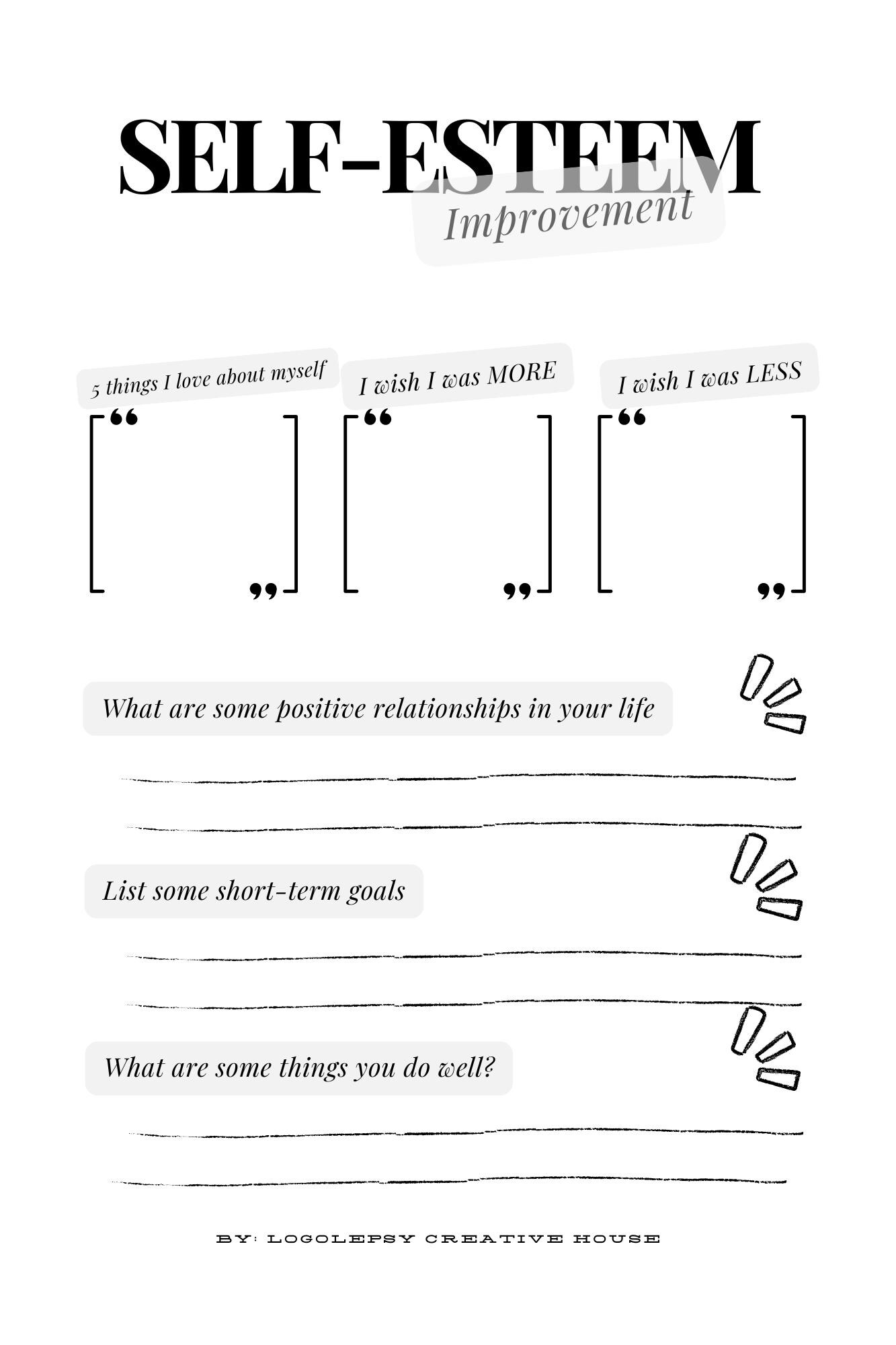 Self-esteem Worksheet: Identify Growth Areas (PDF) - Etsy