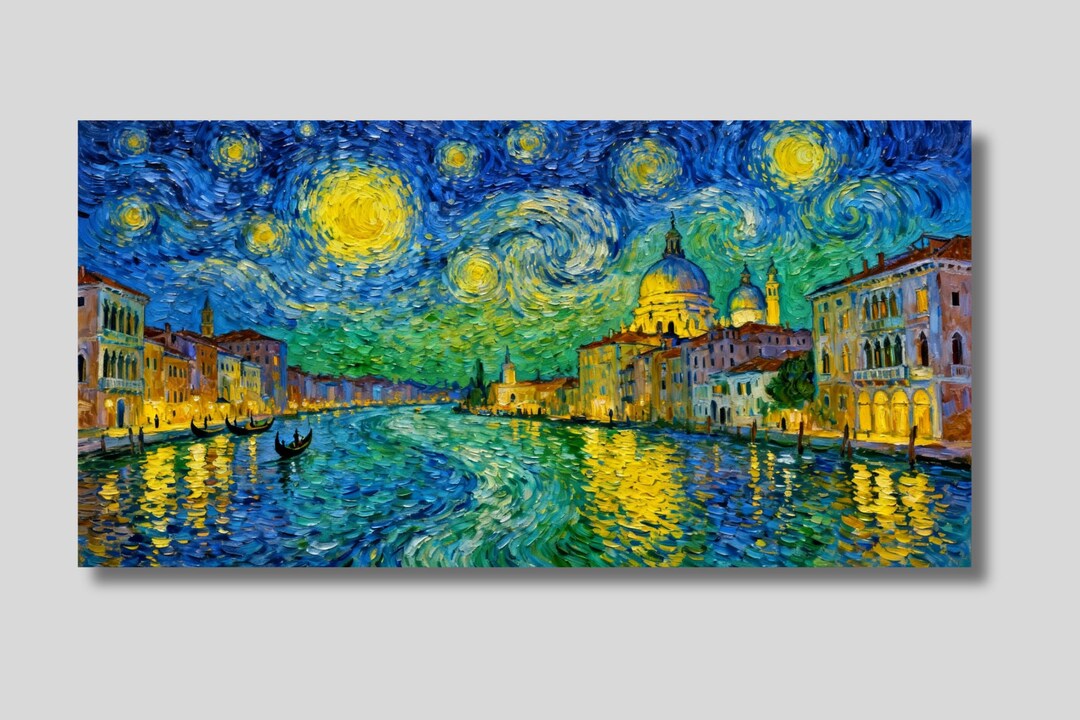 Starry Night Over Venice: Van Gogh Style Italy Art, Romantic Canal ...