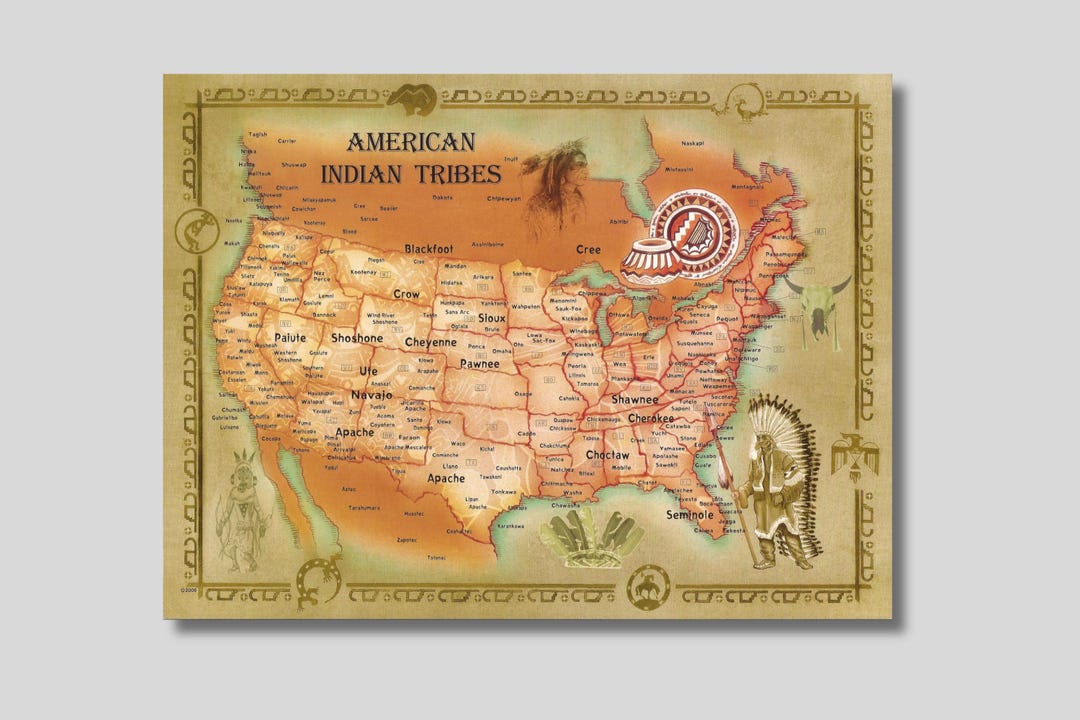 Native American Tribes Map Art Print: Vintage Style Canvas Poster - Etsy
