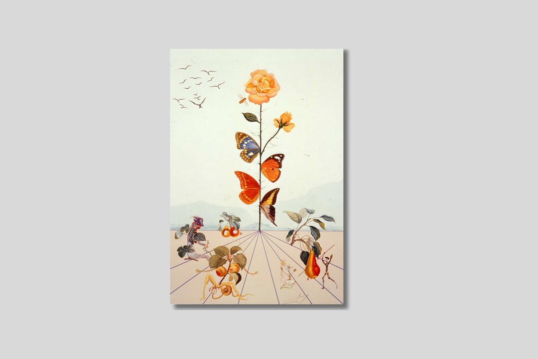 Salvador Dali Rose With Butterflies Canvas, Dali Flowers Poster Print ...