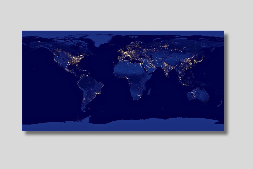 The World by Night Light Canvas Wall Art, the World at Night From Space ...
