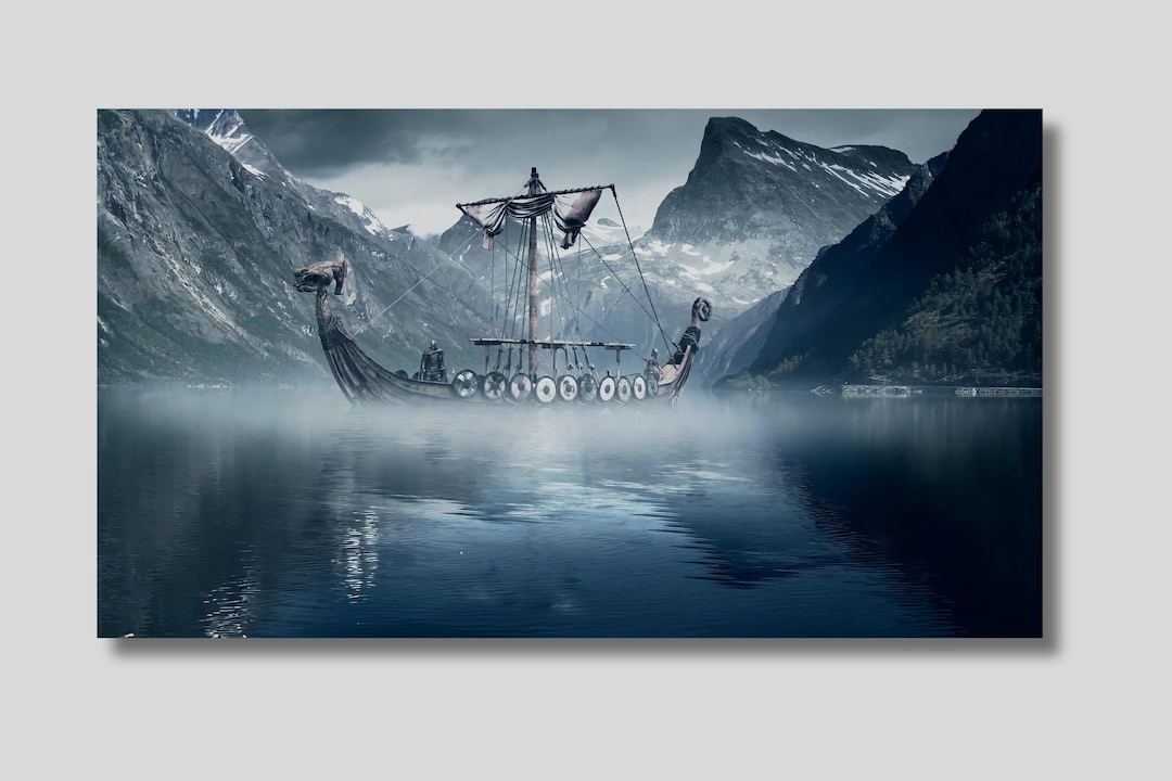 Viking Ship Canvas Wall Art, Viking Ship Poster Print, Legendary Viking ...