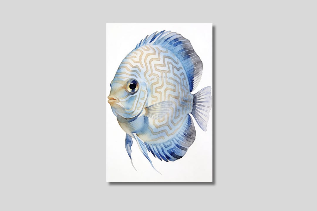 Blue Discus Fish, Watercolor Marine Life, Tropical Fish Decor, Nautical ...