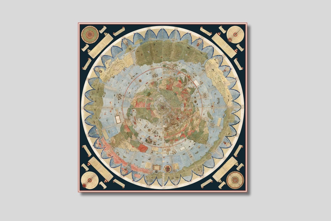Ancient Flat Earth Map Canvas Wall Art, Monte Urbano's Vintage World ...
