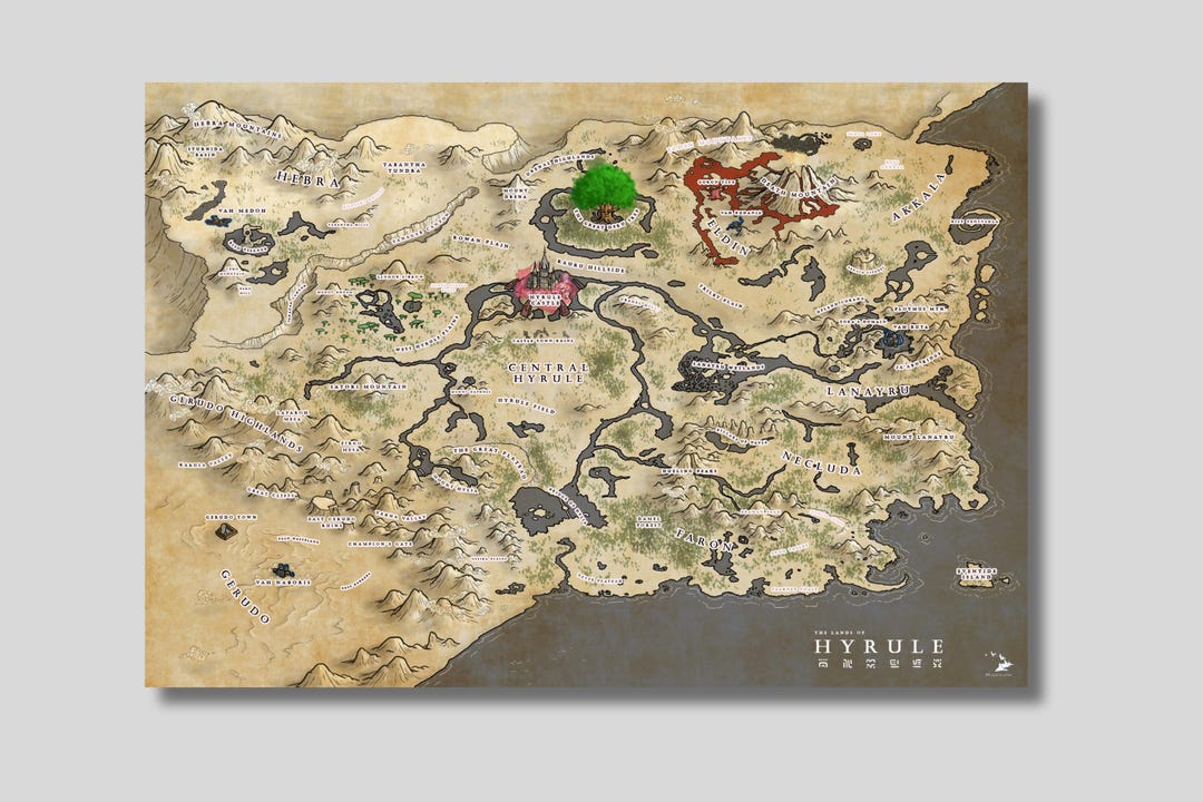 Map of Hyrule From Legend of Zelda Canvas Poster, Legend of Zelda Print ...