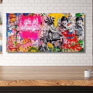 Life is Beautiful Print Canvas, Banksy Children Wall Decor, Banksy Wall ...