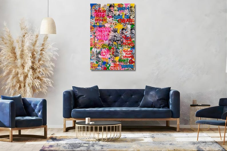 Banksy Style Pop Art, Colorful Graffiti Canvas, "life is Beautiful ...