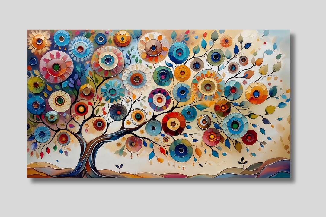 Bohemian Tree of Life Canvas Print: Abstract Plate Circles Wall Art - Etsy