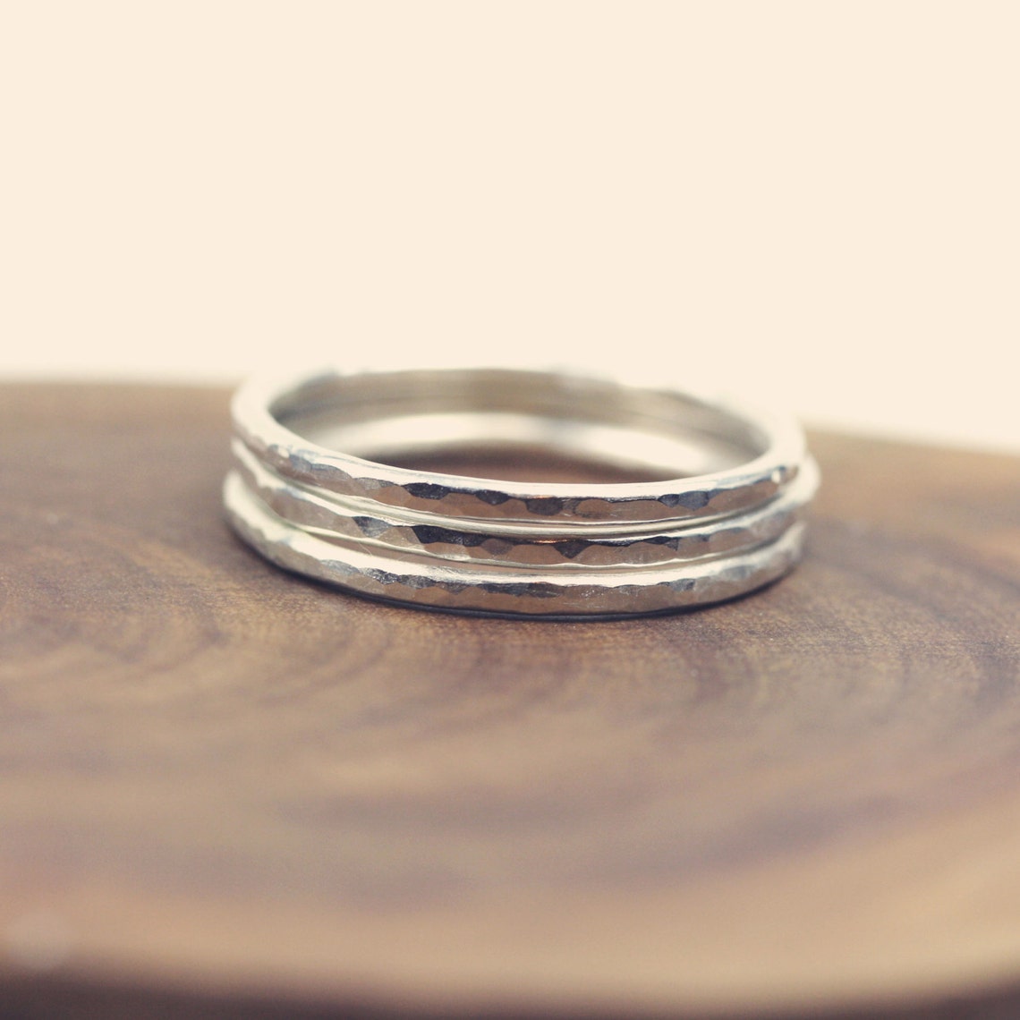 Sterling Silver Stacking Rings Set of 3 Hammered | Etsy