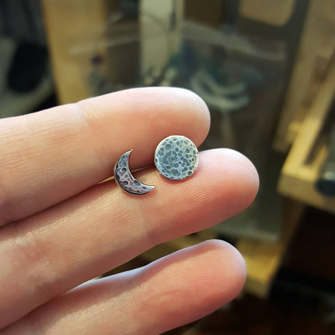 Moon Studs Lunar Moon Earrings - Etsy