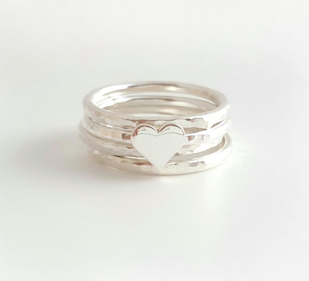Heart Stacking Rings - Sterling Silver Rings - Stacking Rings - Set of ...