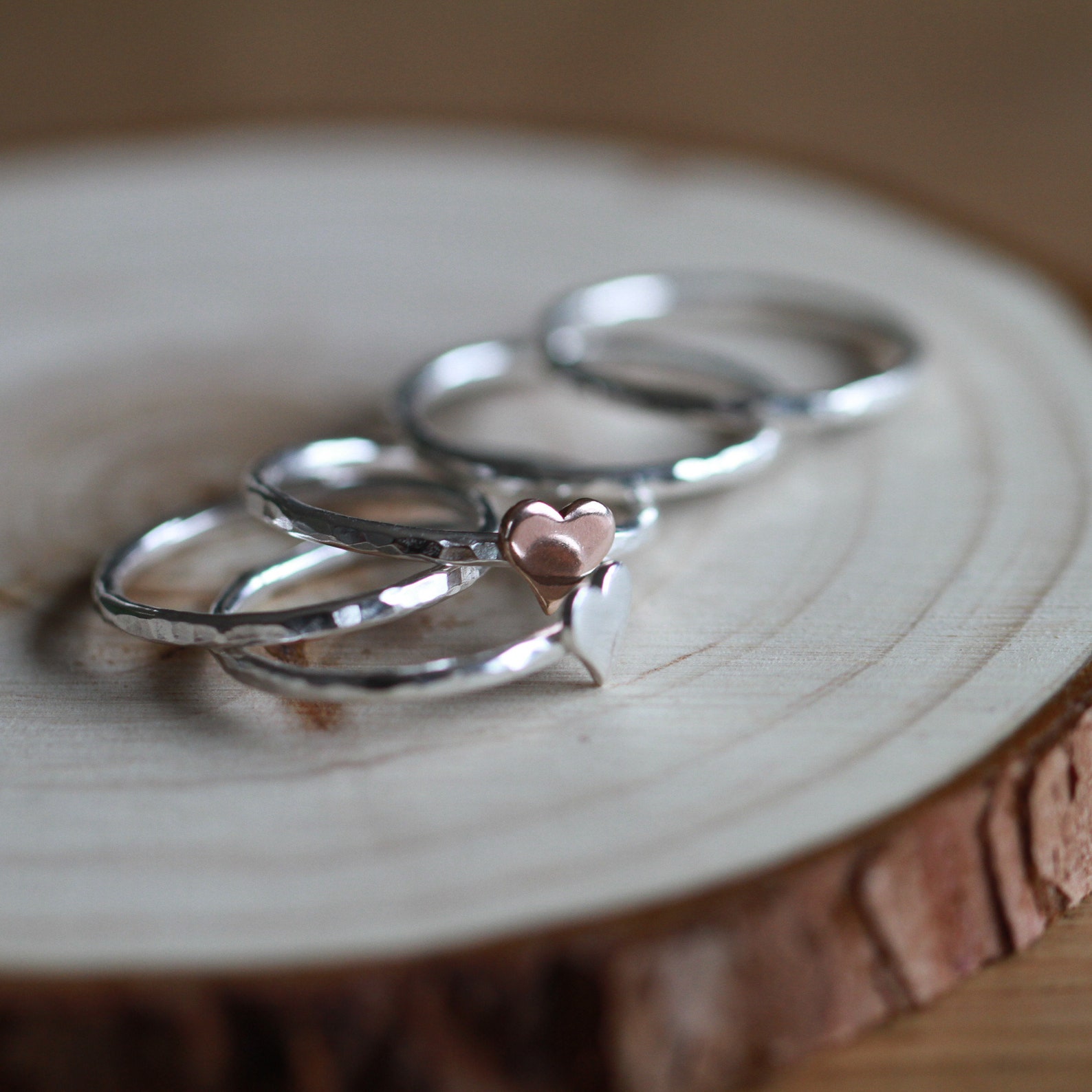 Heart Stacking Rings Sterling Silver Rings Stacking Rings - Etsy