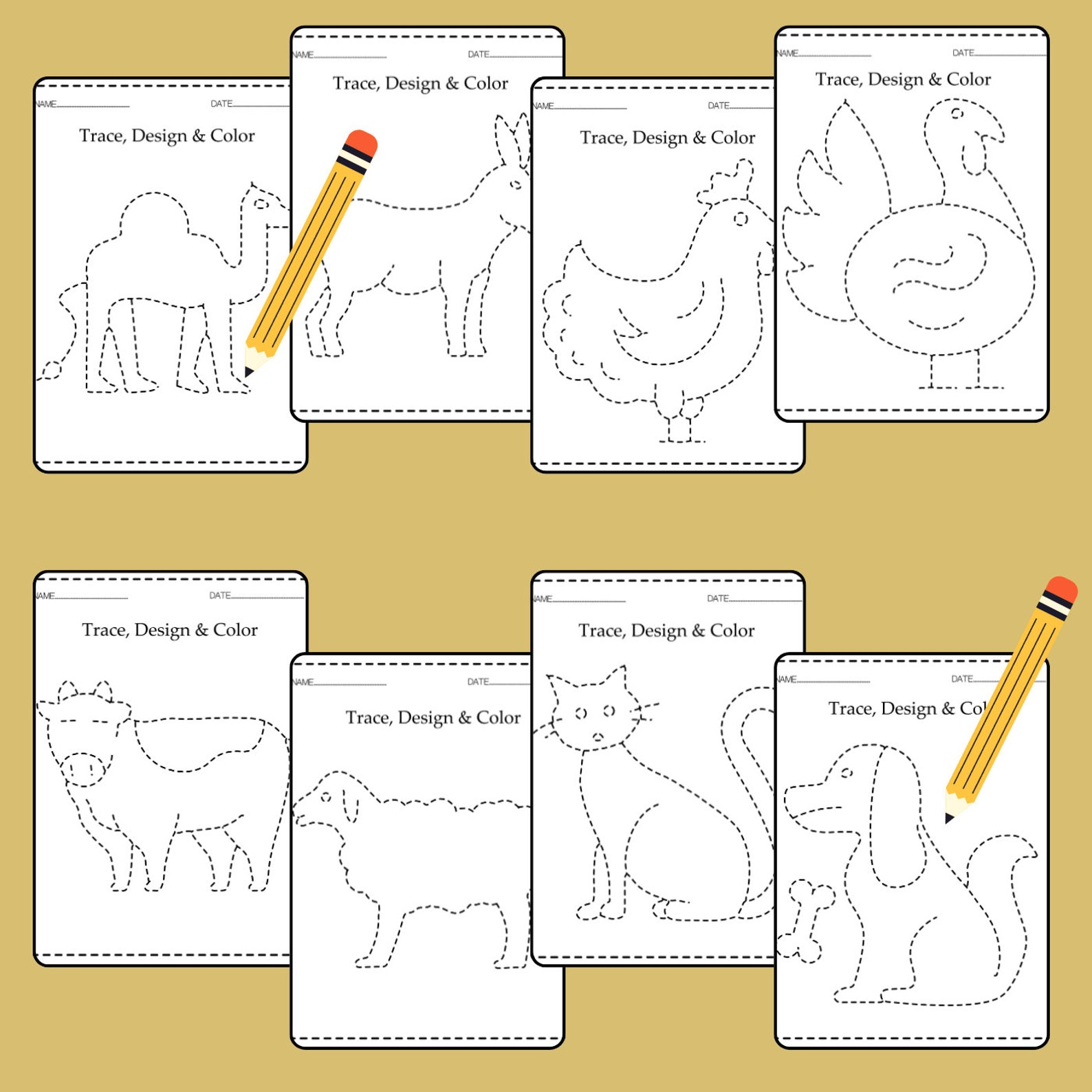 Learning to Trace Farm Animals Activity Printable Coloring for Kids ...