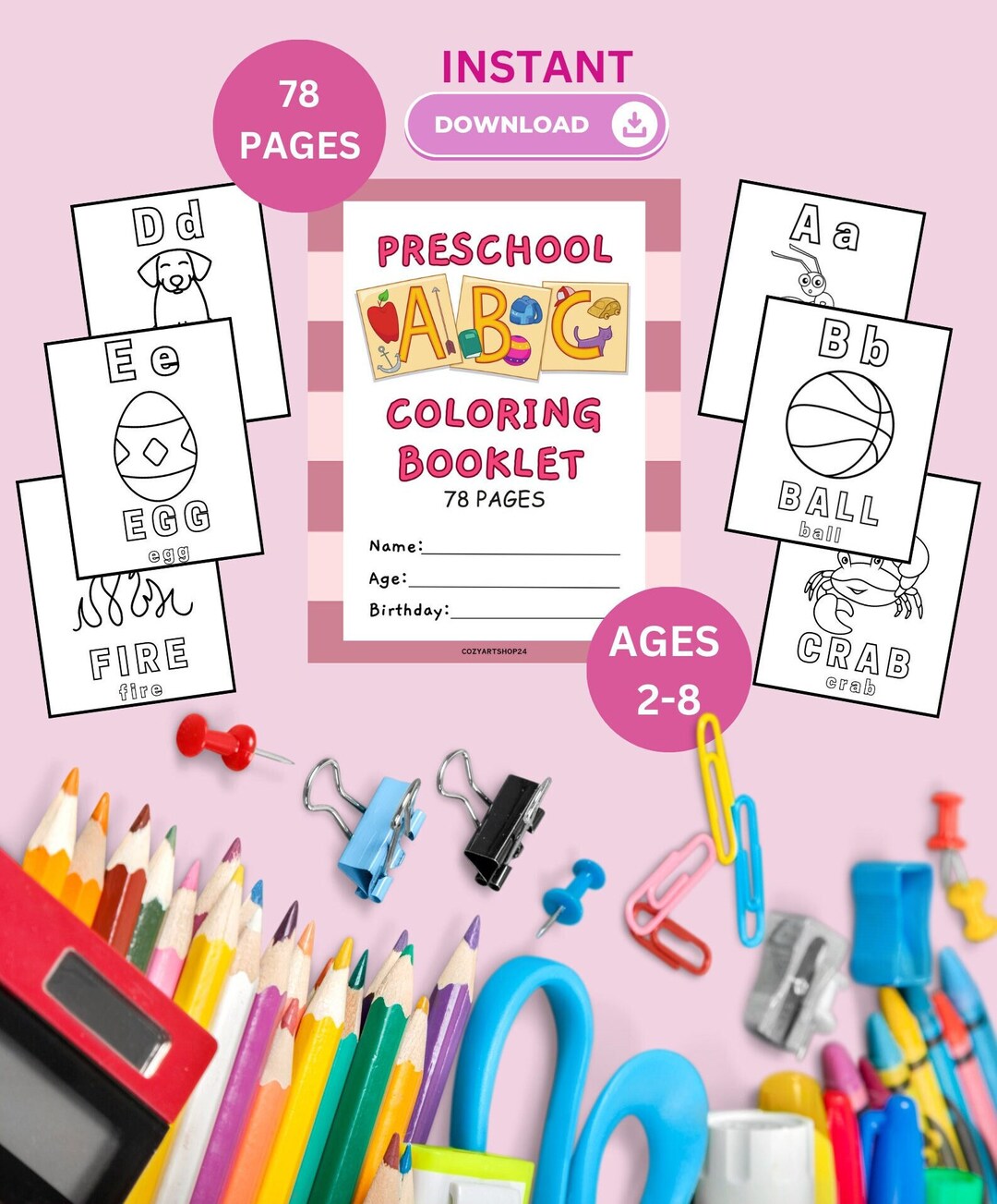 Preschool ABC Coloring Booklet for Kids 78 Pages, Coloring Page ...