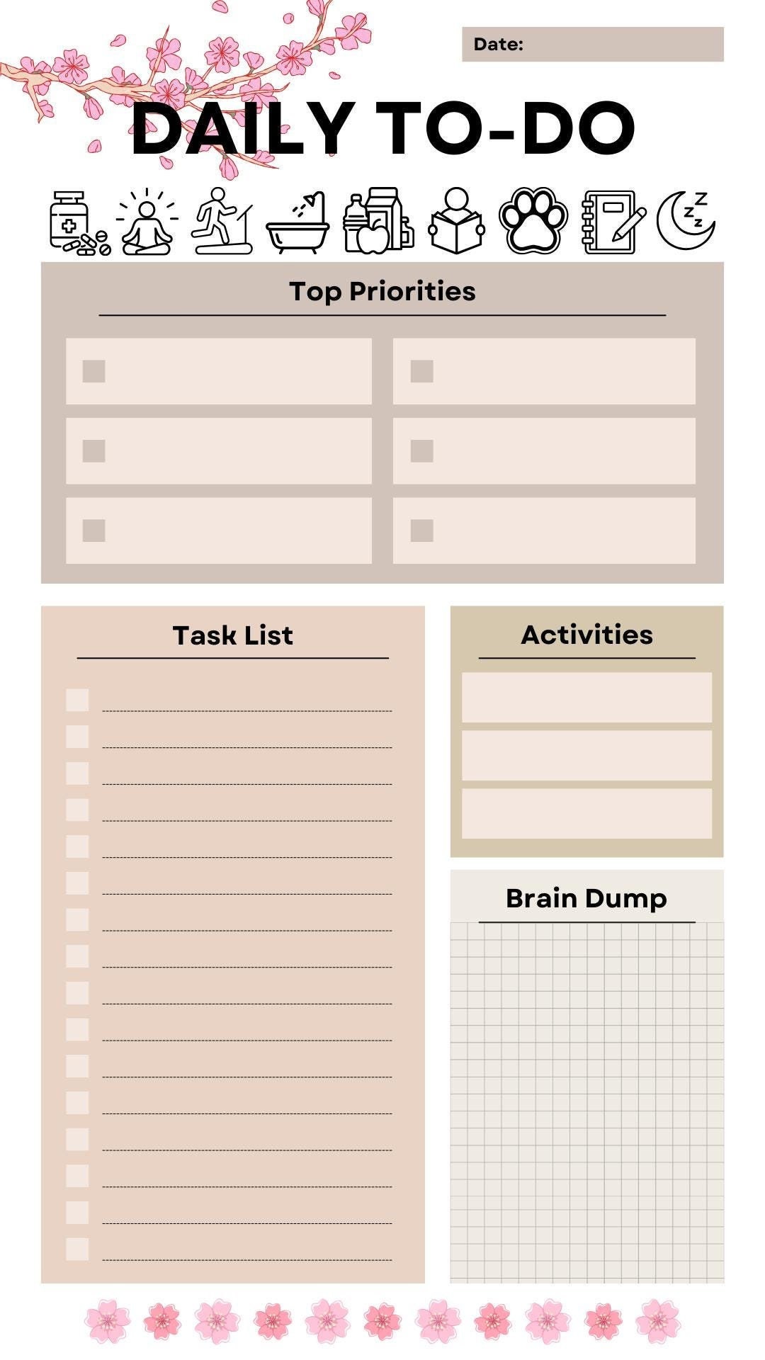 Cherry Blossom Daily To-do List Planner Printable Productivity ...