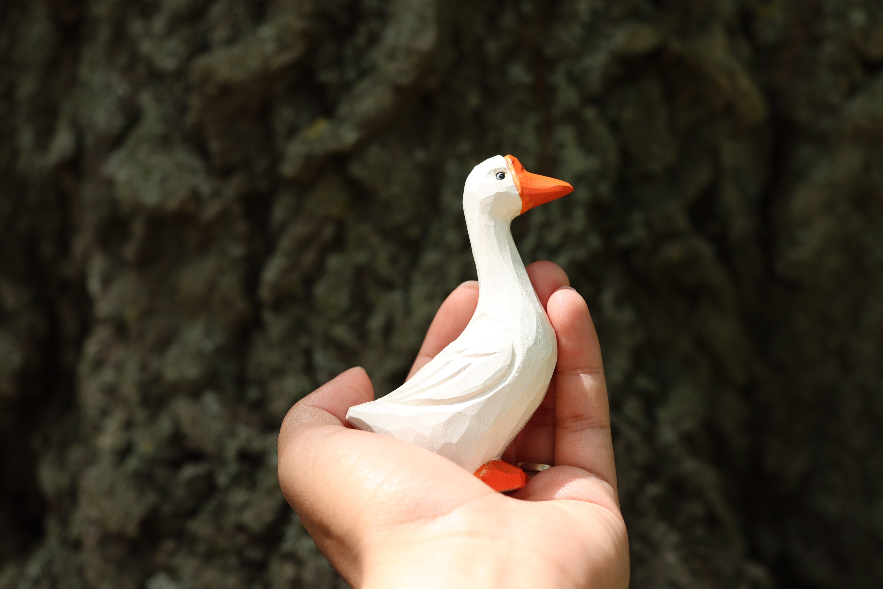 Handcrafted Wooden Goose Figurine – Charming White Goose Sculpture ...