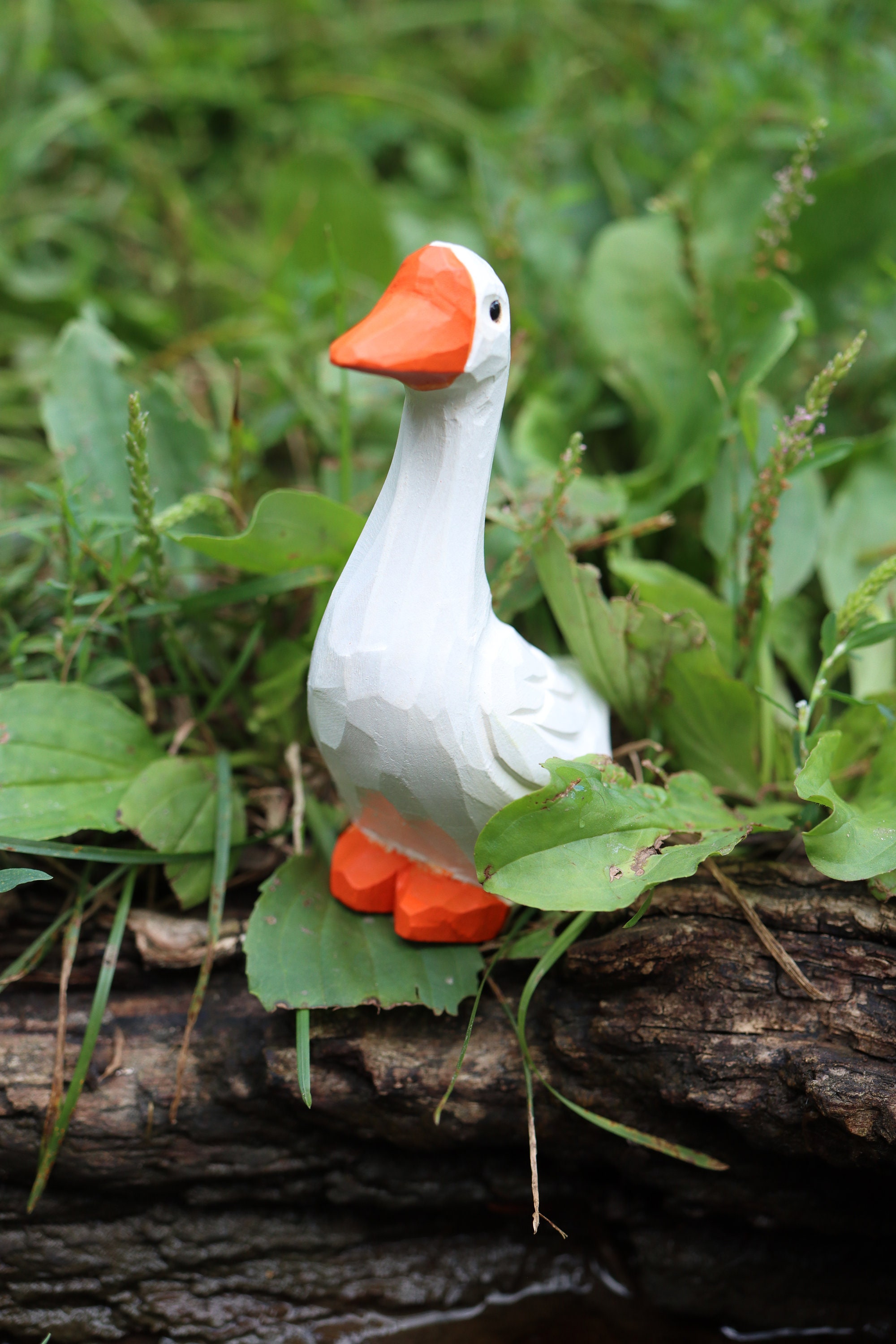 Handcrafted Wooden Goose Figurine – Charming White Goose Sculpture ...
