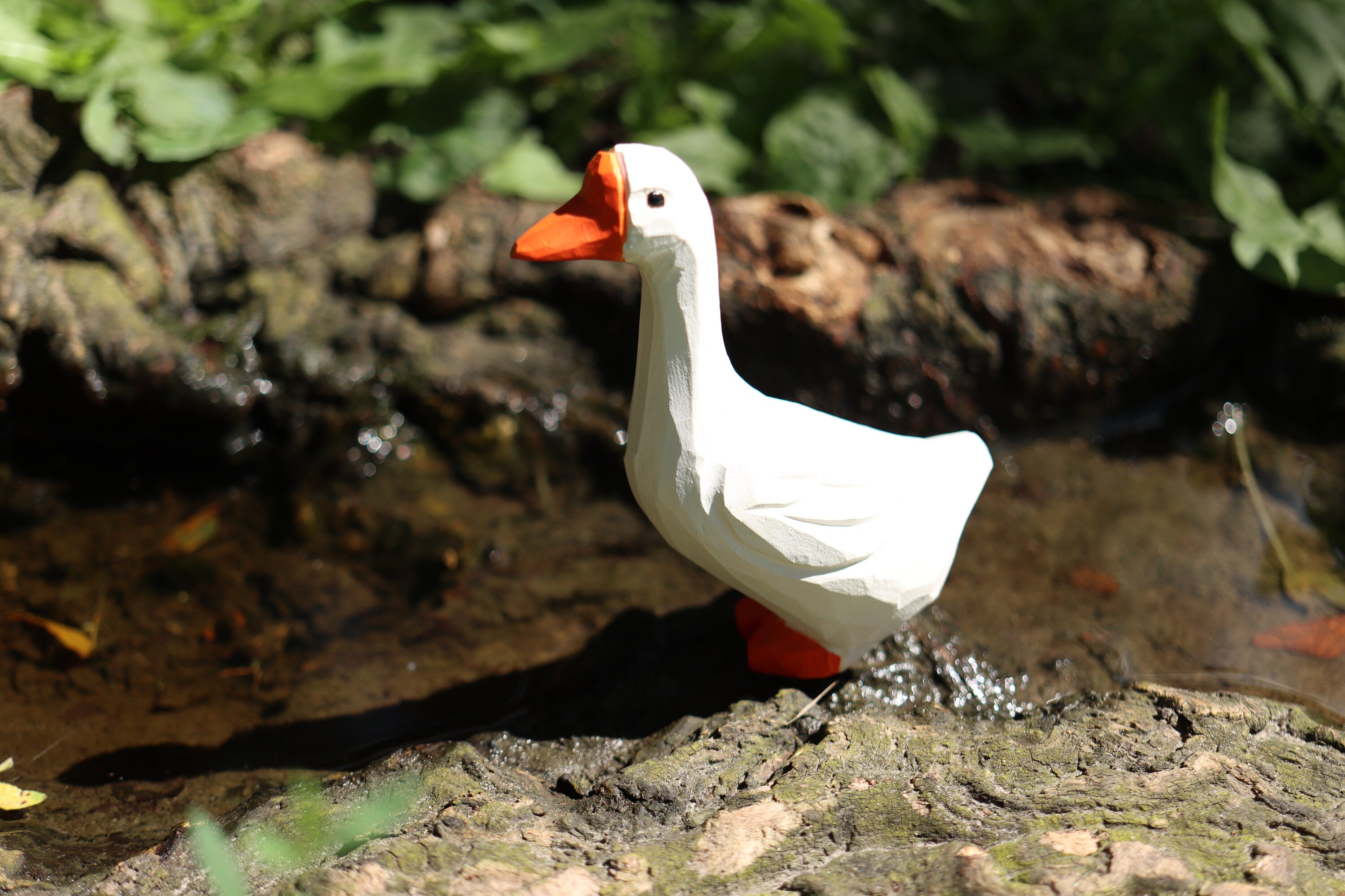 Handcrafted Wooden Goose Figurine – Charming White Goose Sculpture ...