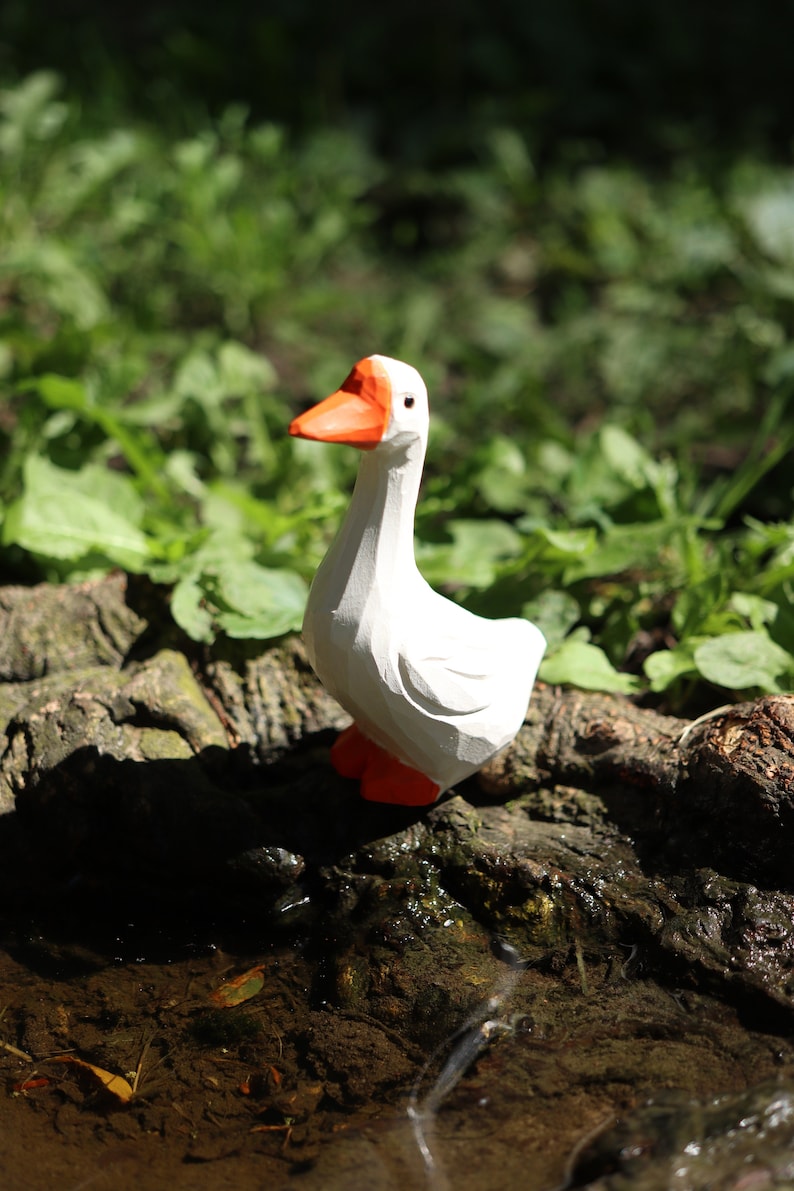 Handcrafted Wooden Goose Figurine – Charming White Goose Sculpture ...