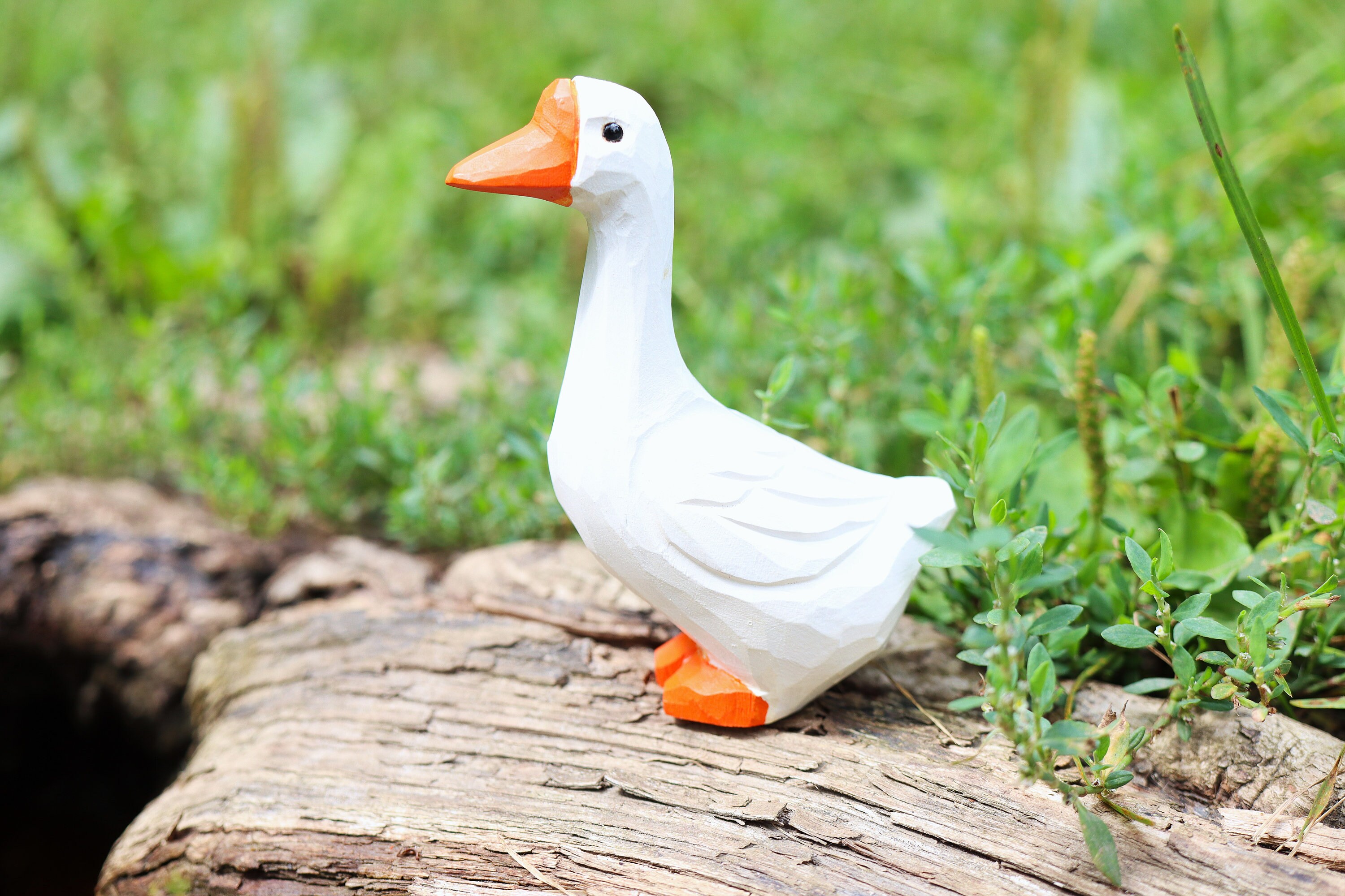 Handcrafted Wooden Goose Figurine – Charming White Goose Sculpture ...