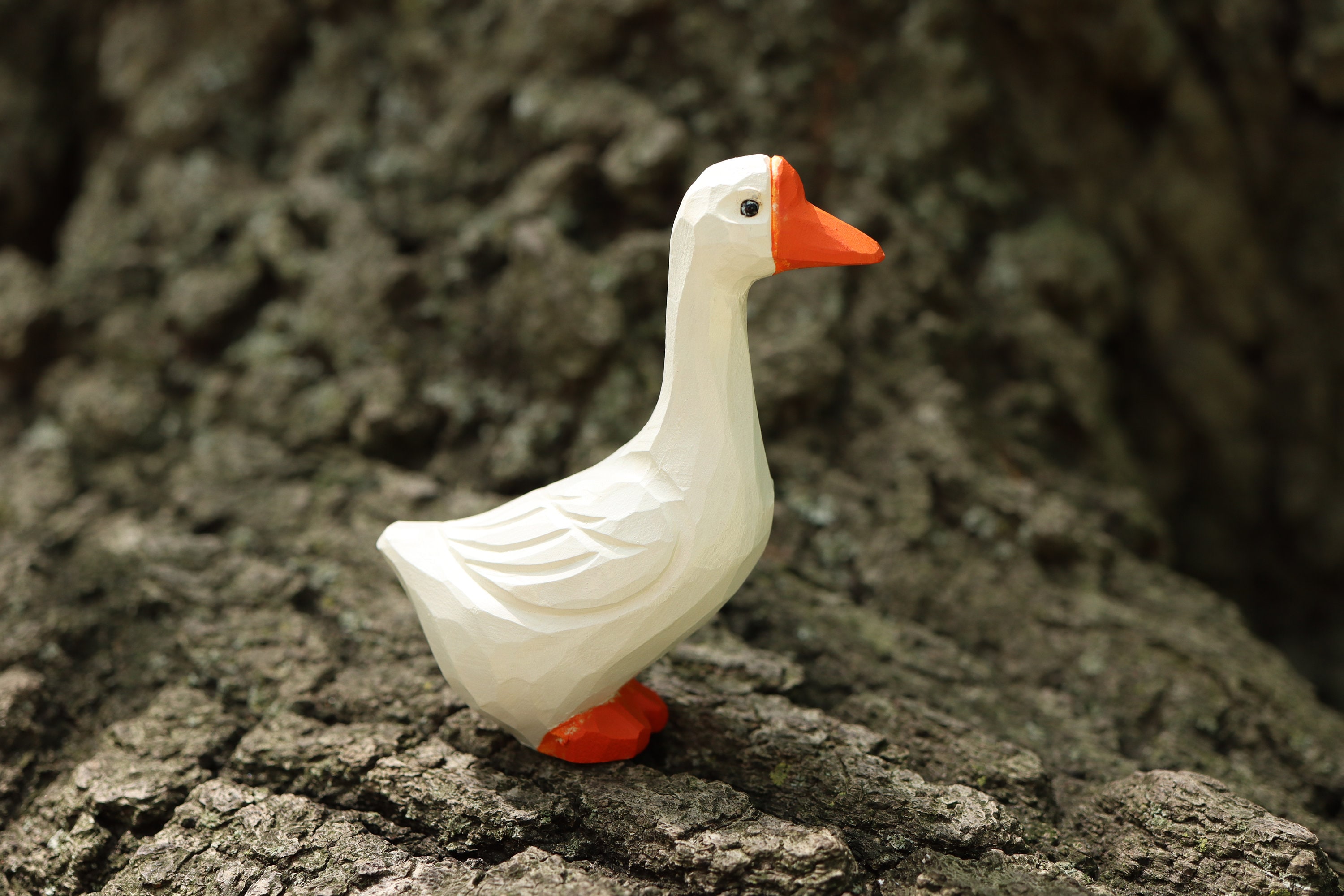 Handcrafted Wooden Goose Figurine – Charming White Goose Sculpture ...