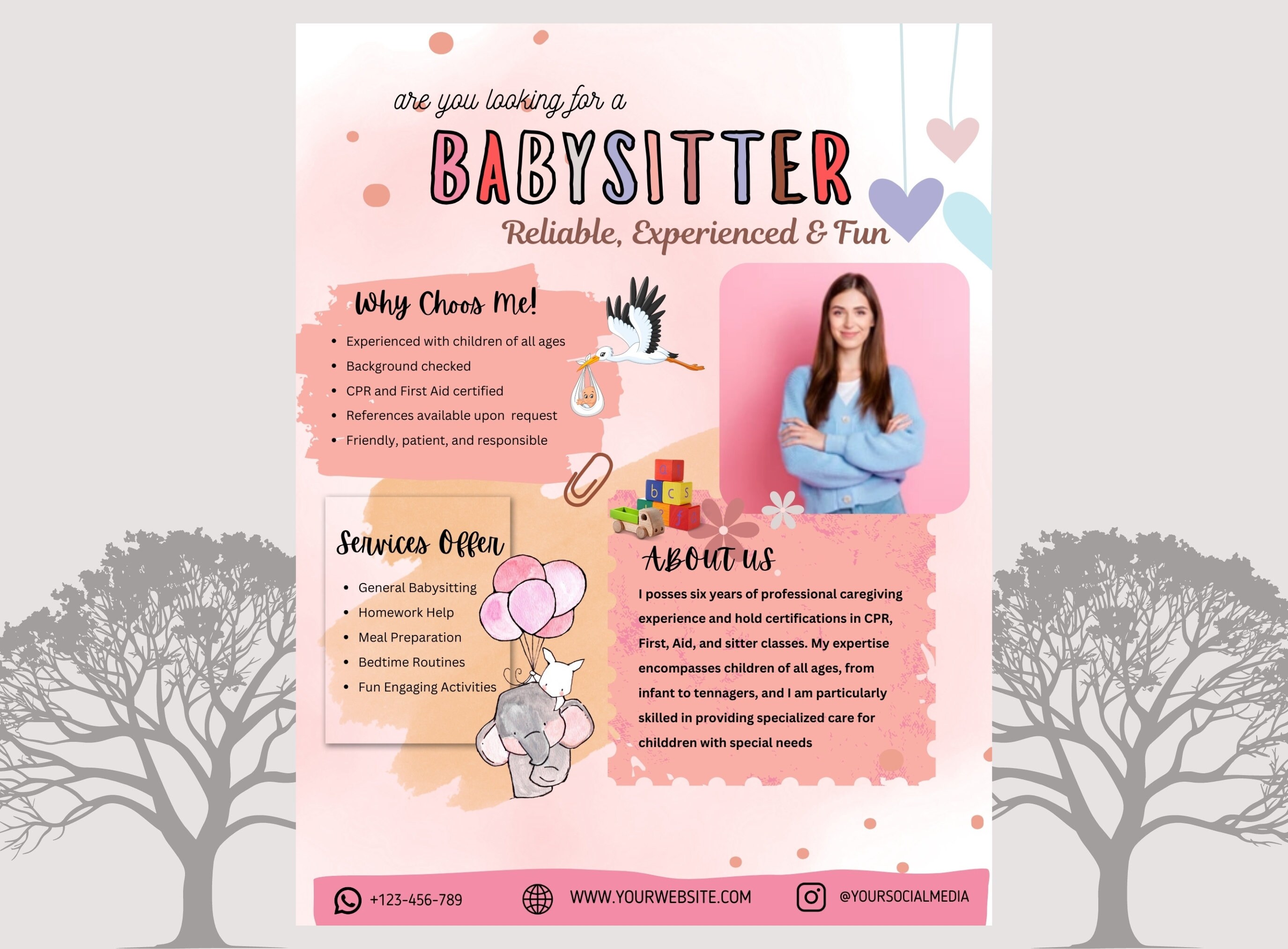 Editable Babysitting Flyer, Printable Childcare Services Flyer, Nanny Service, Easy to Use ...