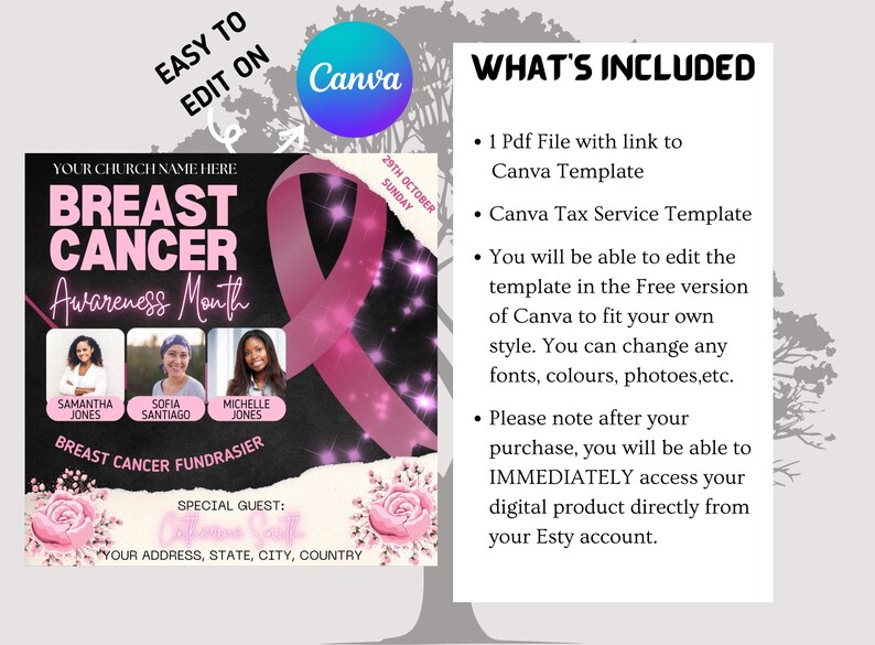 Breast Cancer Awareness Flyer, DIY Flyer Template Design, Breast Cancer ...