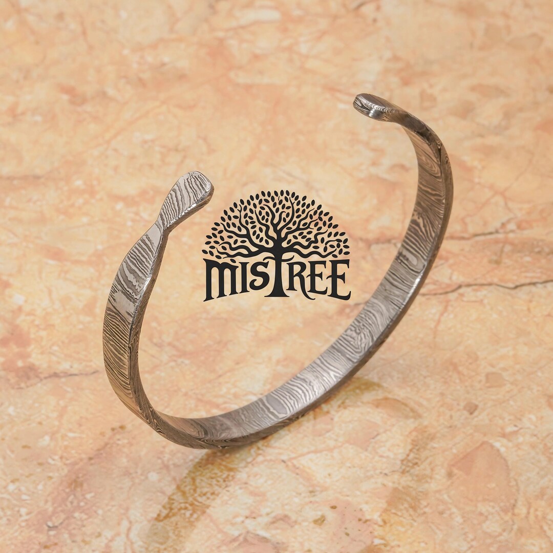 Aurora Slim Handcrafted Damascus Steel Bracelet - Thin Damascus Steel ...