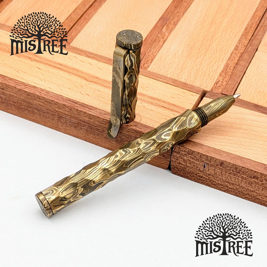 Luxury Hand Forged Damascus Steel Ballpoint Pen | Mokume Gane Inspired ...
