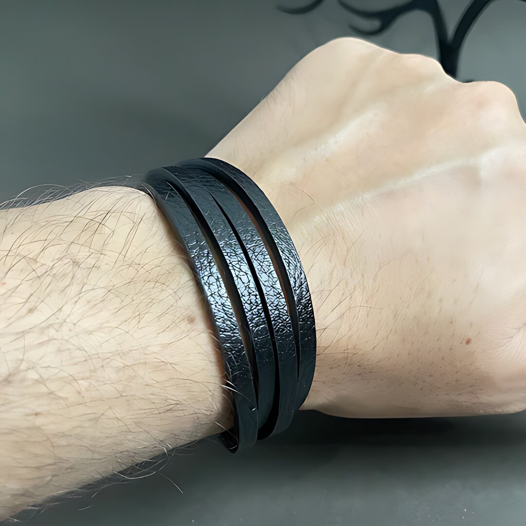 Multi Layered Vintage Pure Leather Bracelet, Faux Leather Stripes ...