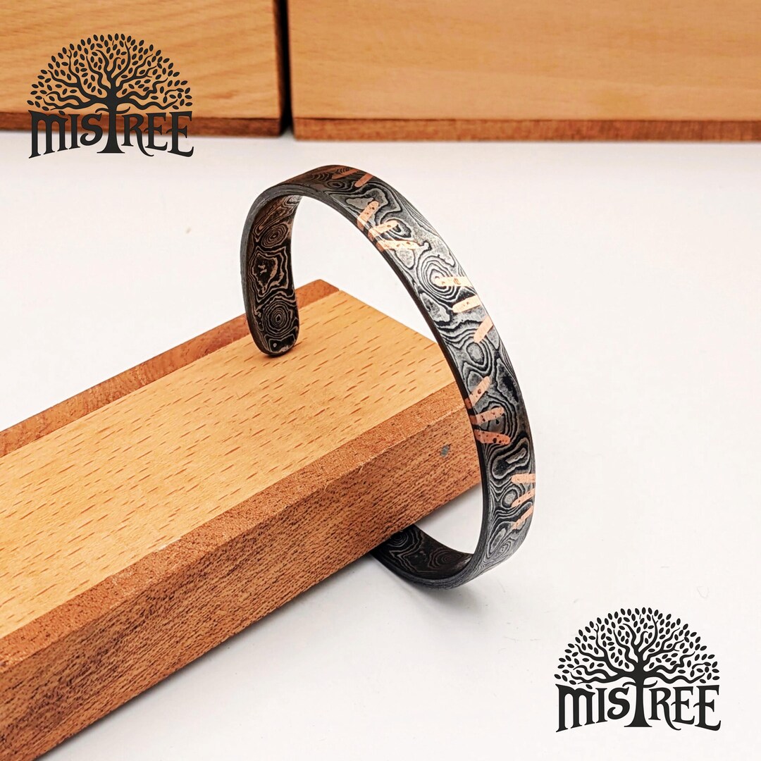 Bear Paw Damascus Steel Cuff Bracelet With Copper Inlay – 10mm Viking ...