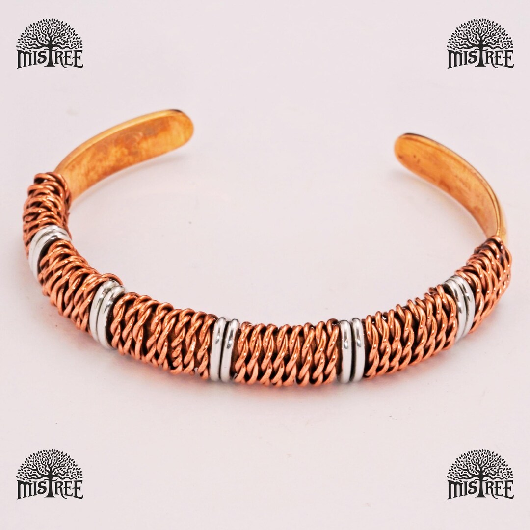 Viking Cyberpunk Copper Silver Armlet, – Handmade Twisted Wire Bracelet ...