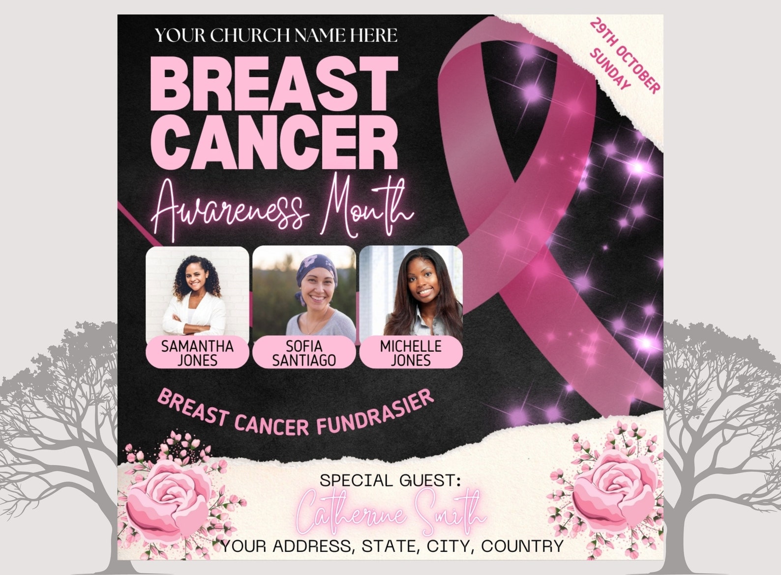 Breast Cancer Awareness Flyer, DIY Flyer Template Design, Breast Cancer ...