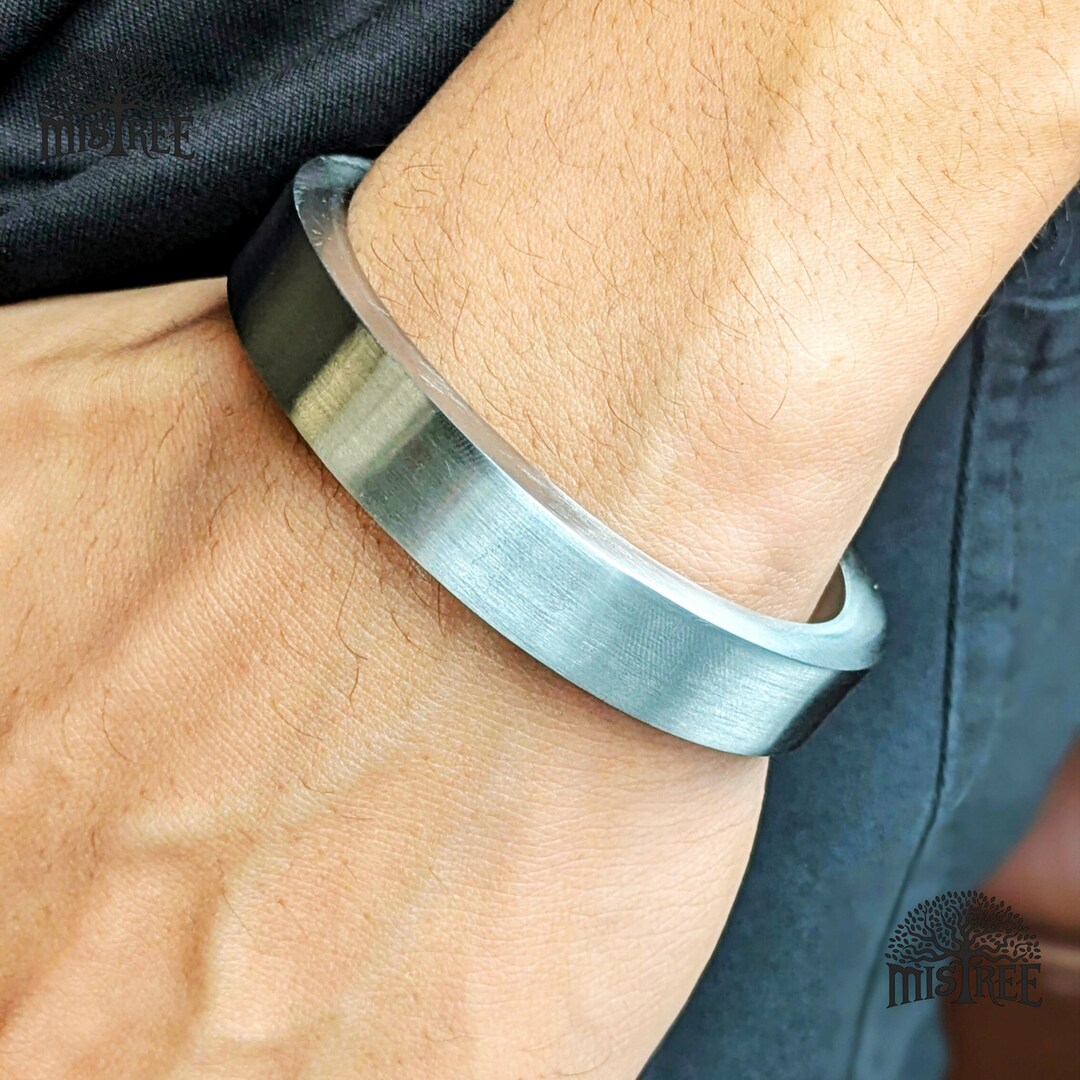Handcrafted Silver Tone Stainless Steel Cuff Bracelet, Thick Titan ...