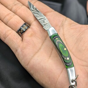 Handmade Damascus Knife Keychain, Damascus Steel Pocket Knives, Metal ...