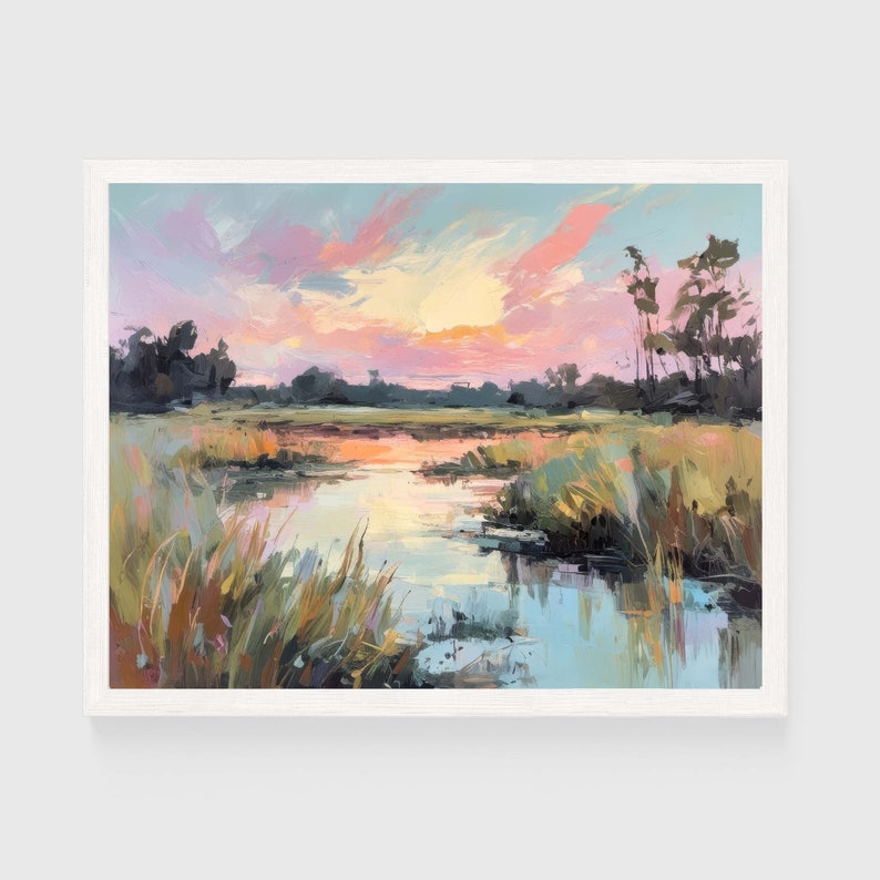Pastel Marsh Sunset Landscape Painting | Carolina Lowcountry Coastal ...