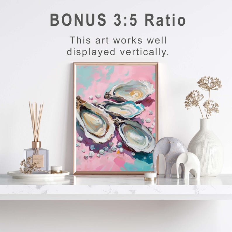Pastel Pink Oyster Shell Painting | Beach House Kitchen Art Print ...