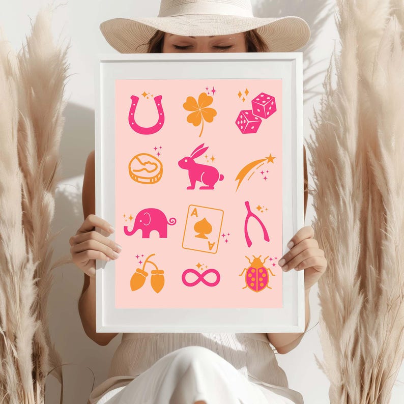 Aesthetic Good Luck Charm Wall Art, Artsy Room Decor, Pink Printable ...